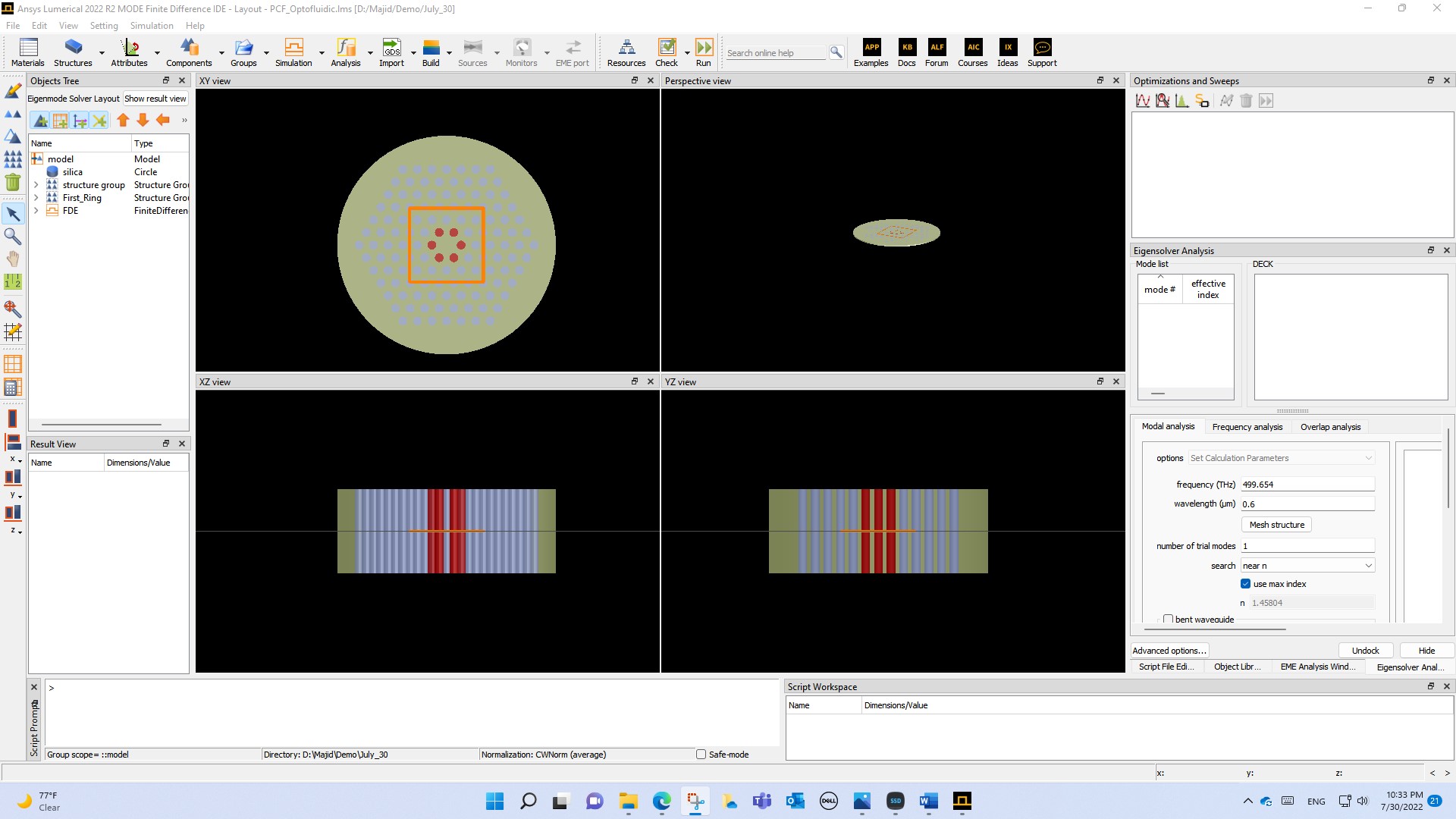 Dispersion Engineering in Photonic Crystal Fiber- Lumerical Mode