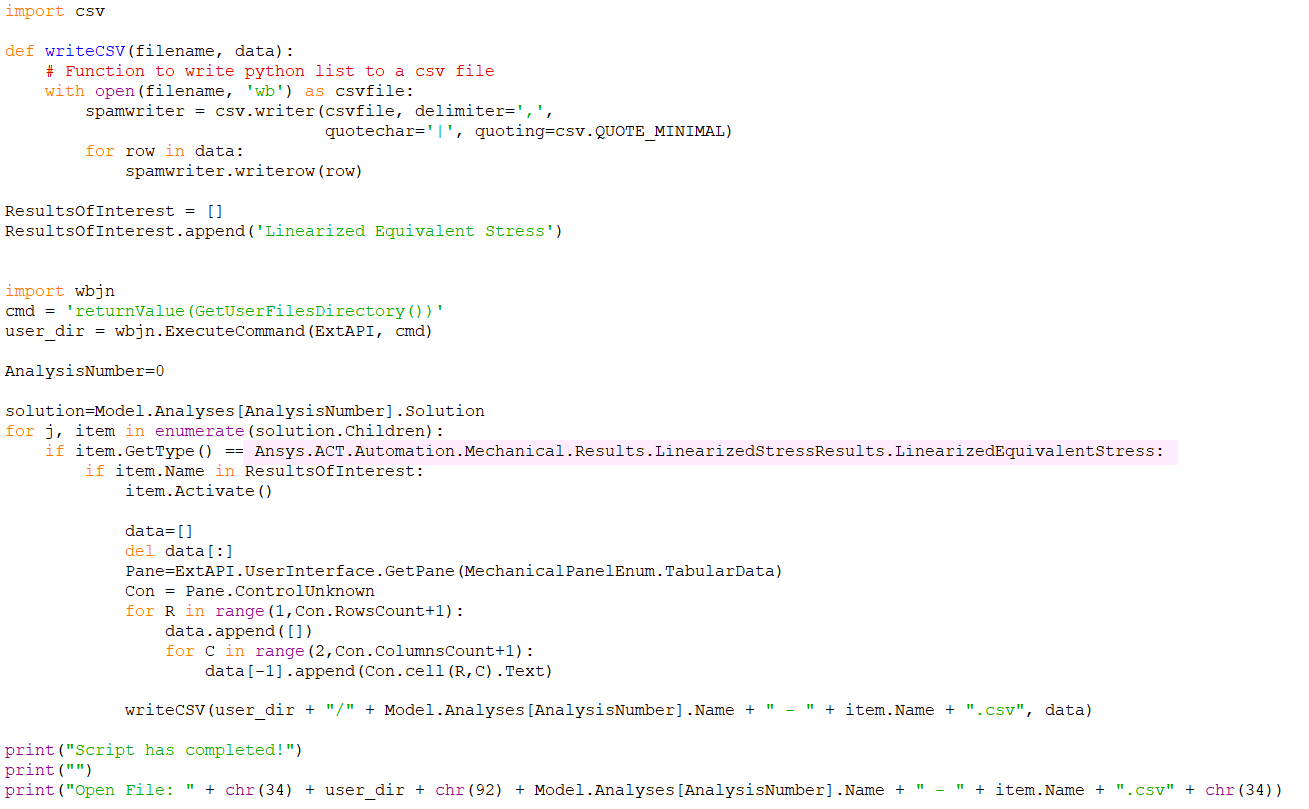 Using Python to Export Tabular Data from within ANSYS Mechanical
