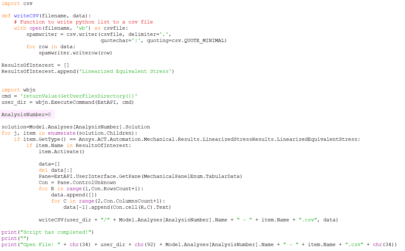 Using Python to Export Tabular Data from within ANSYS Mechanical