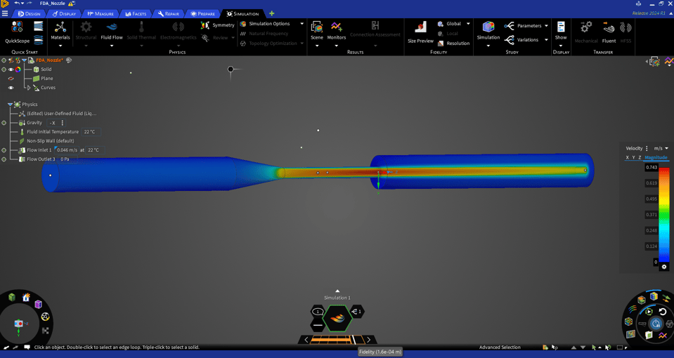 Ansys Discovery Application on a Benchmark: FDA Nozzle