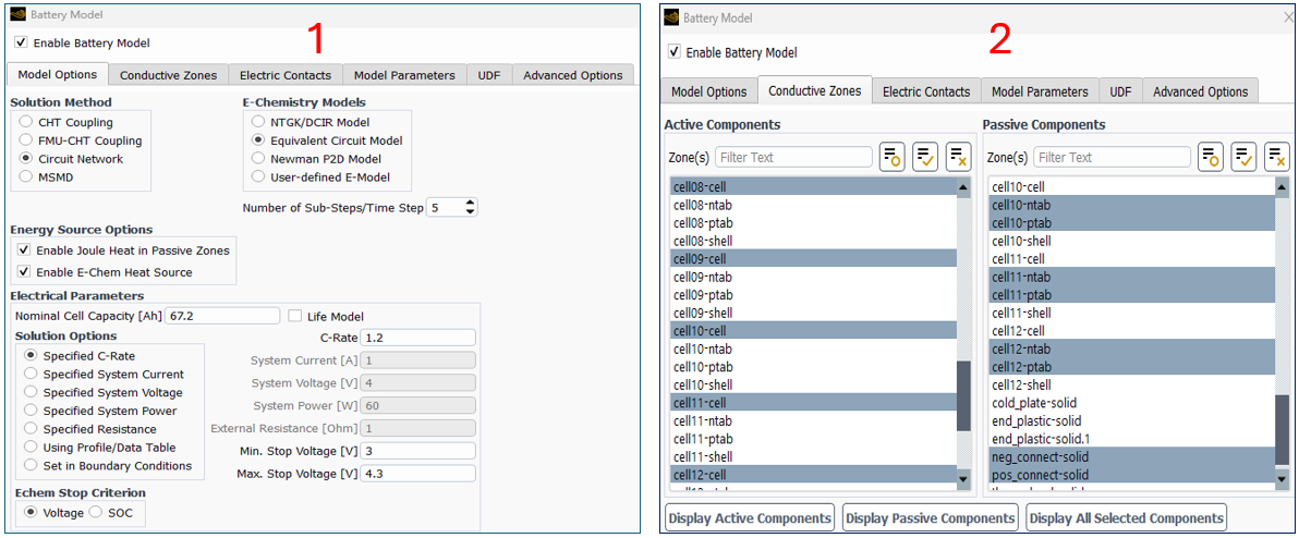 Fluent Equivalent Circuit Model Applied to Steady-State Battery Module