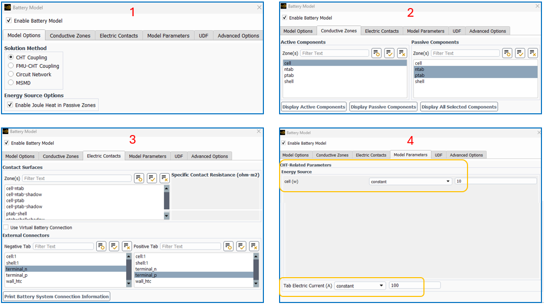 Battery cell potential field simulation with Fluent battery model