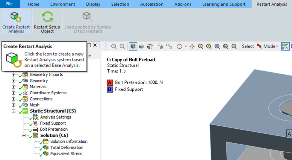 Continuing a solved Ansys Mechanical Analysis with the Restart Extension