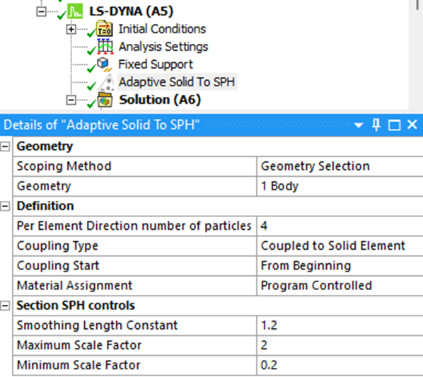 How to setup an Adaptive solid to SPH model in Mechanical LS-DYNA