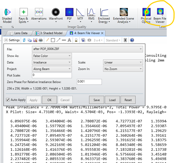 Description of laser propagation with ZBF file in Zemax